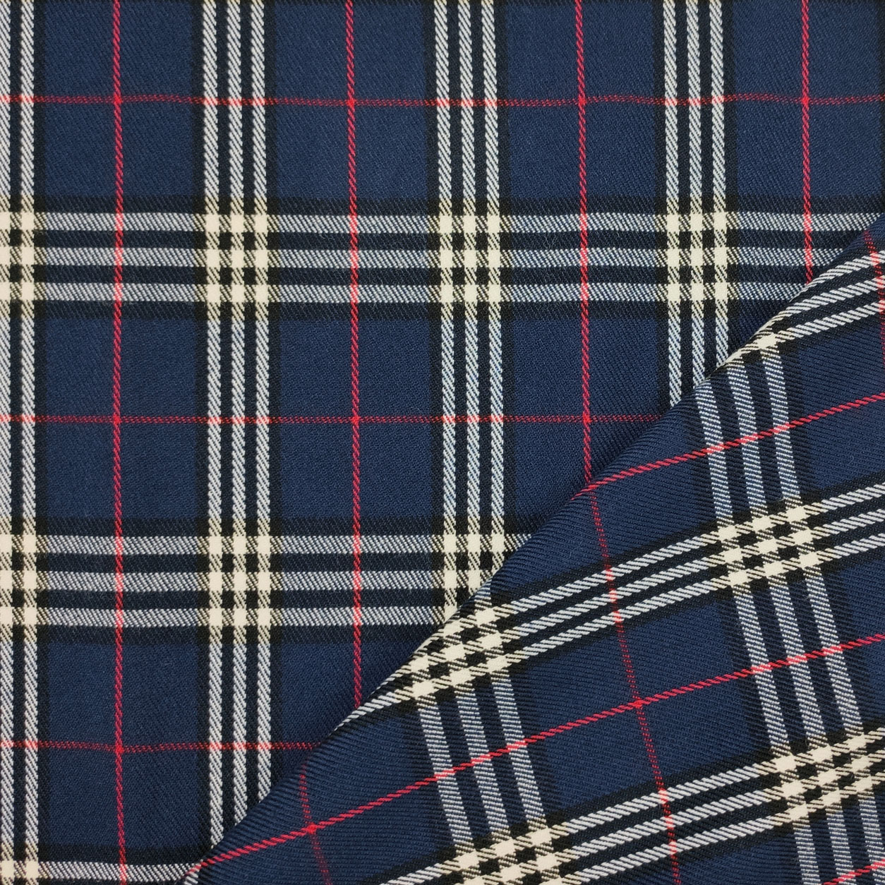 Tessuto Scozzese Blu Righe Bianche e Rosse | Panini Tessuti