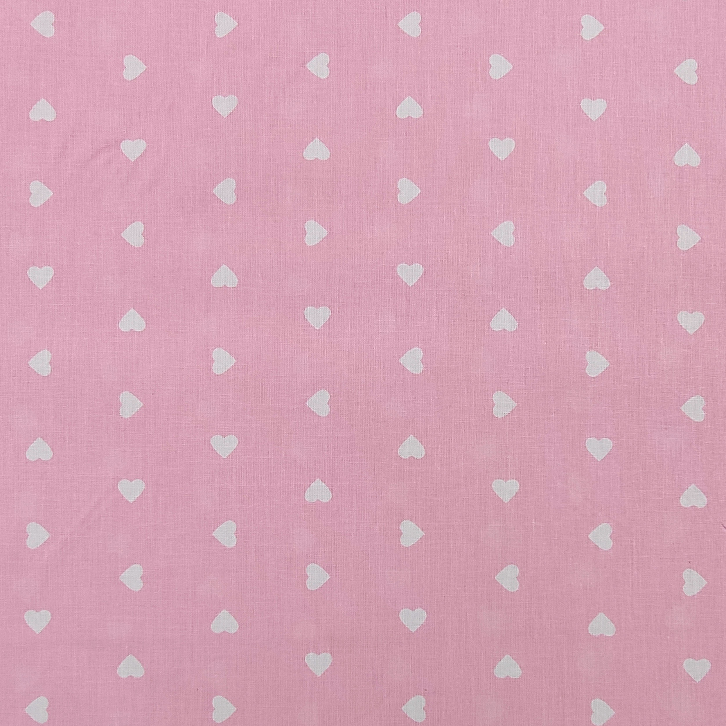 Ritaglio Cotone Cuori Bianchi Sfondo Rosa 60x140