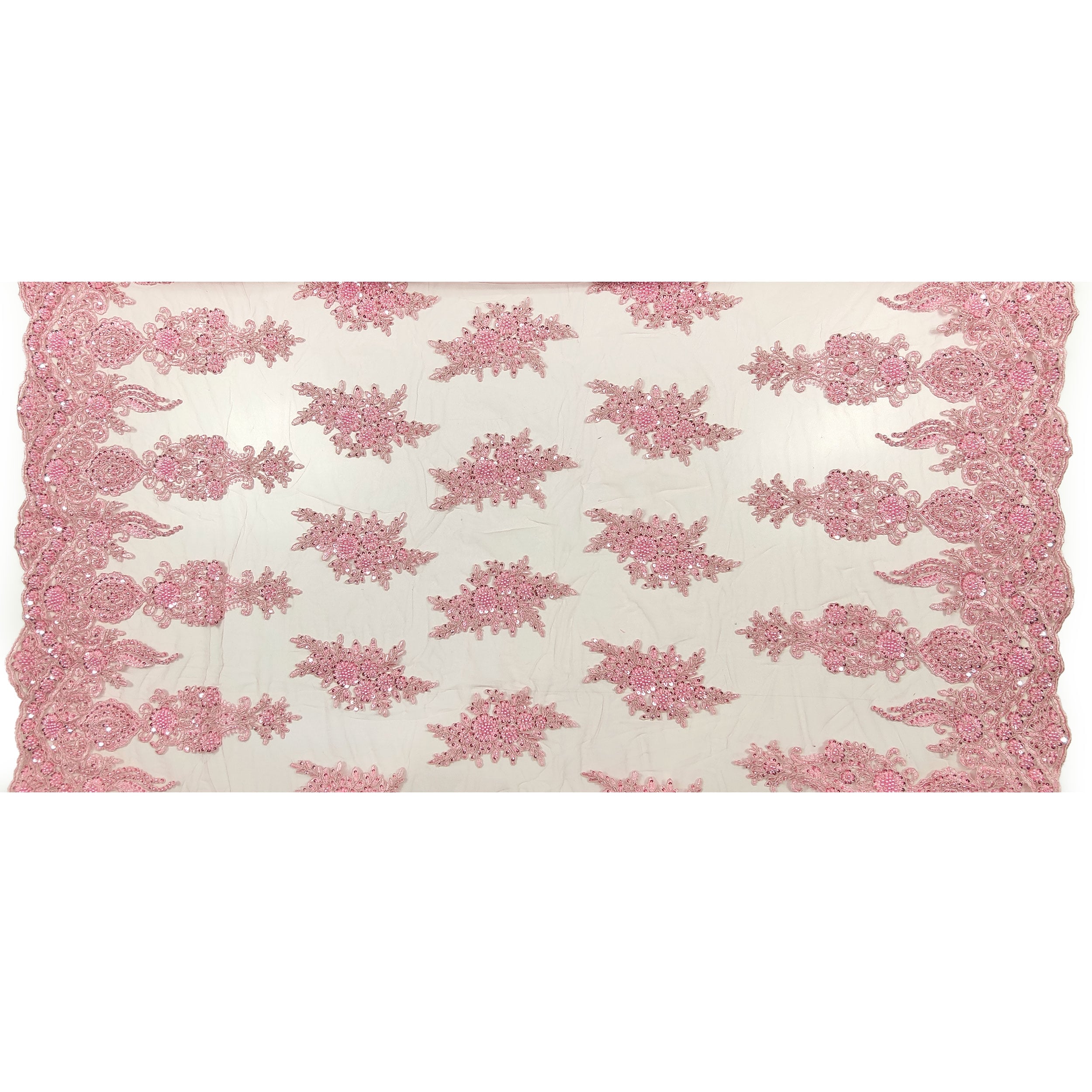 Pizzo Alta Moda Fiori Perline Doppio Bordo in Rosa