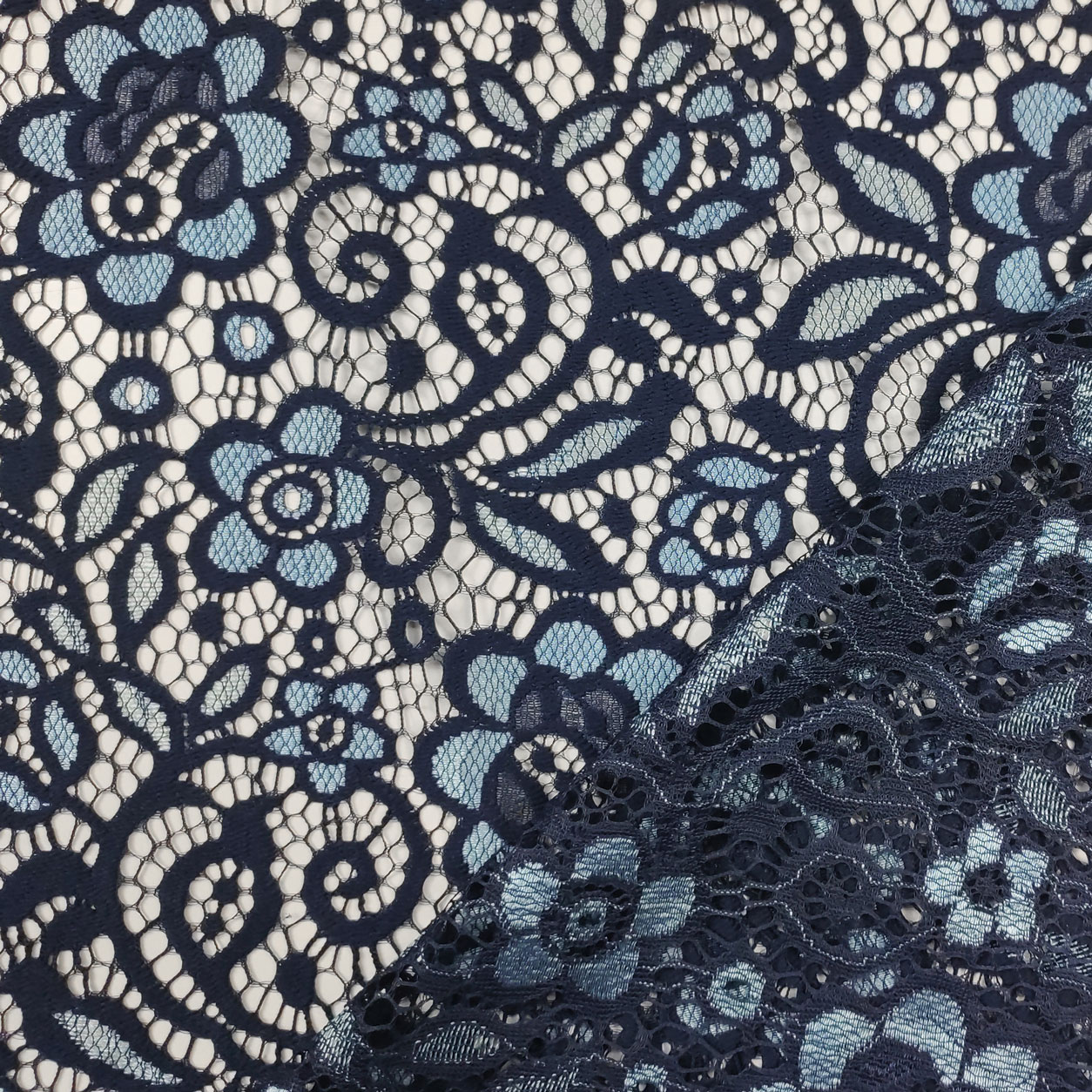Tessuto Pizzo Fiori Blu e Celeste | Panini Tessuti