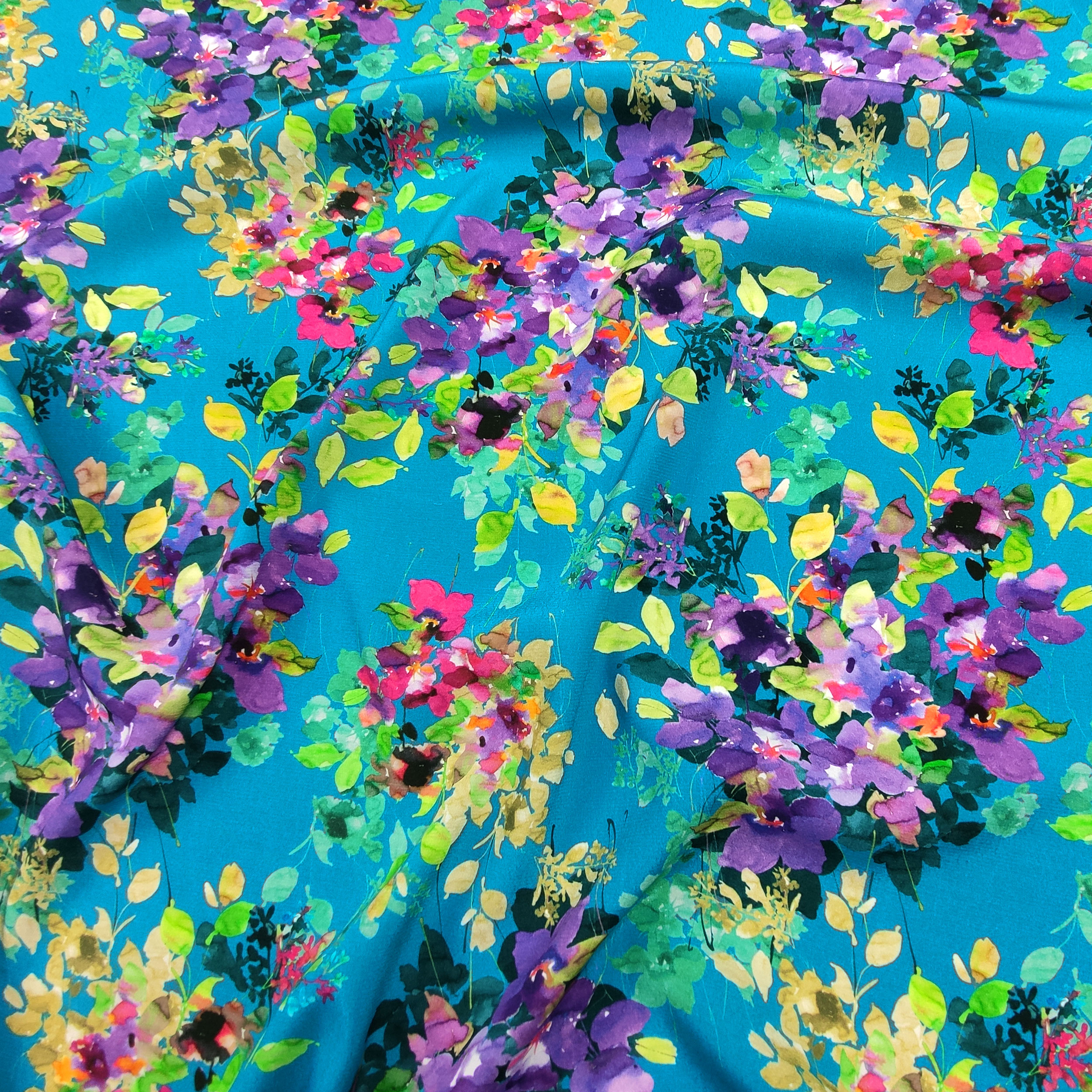 Stoffa Misto Seta con Motivo Floreale Toni Turchese