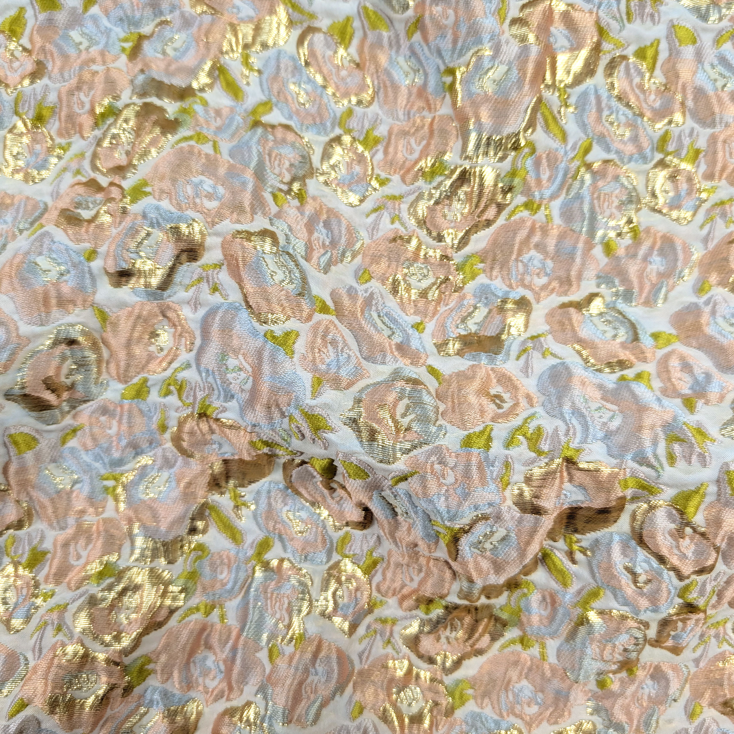 Broccato Abbigliamento Alta Moda Fiori Rosa e Oro