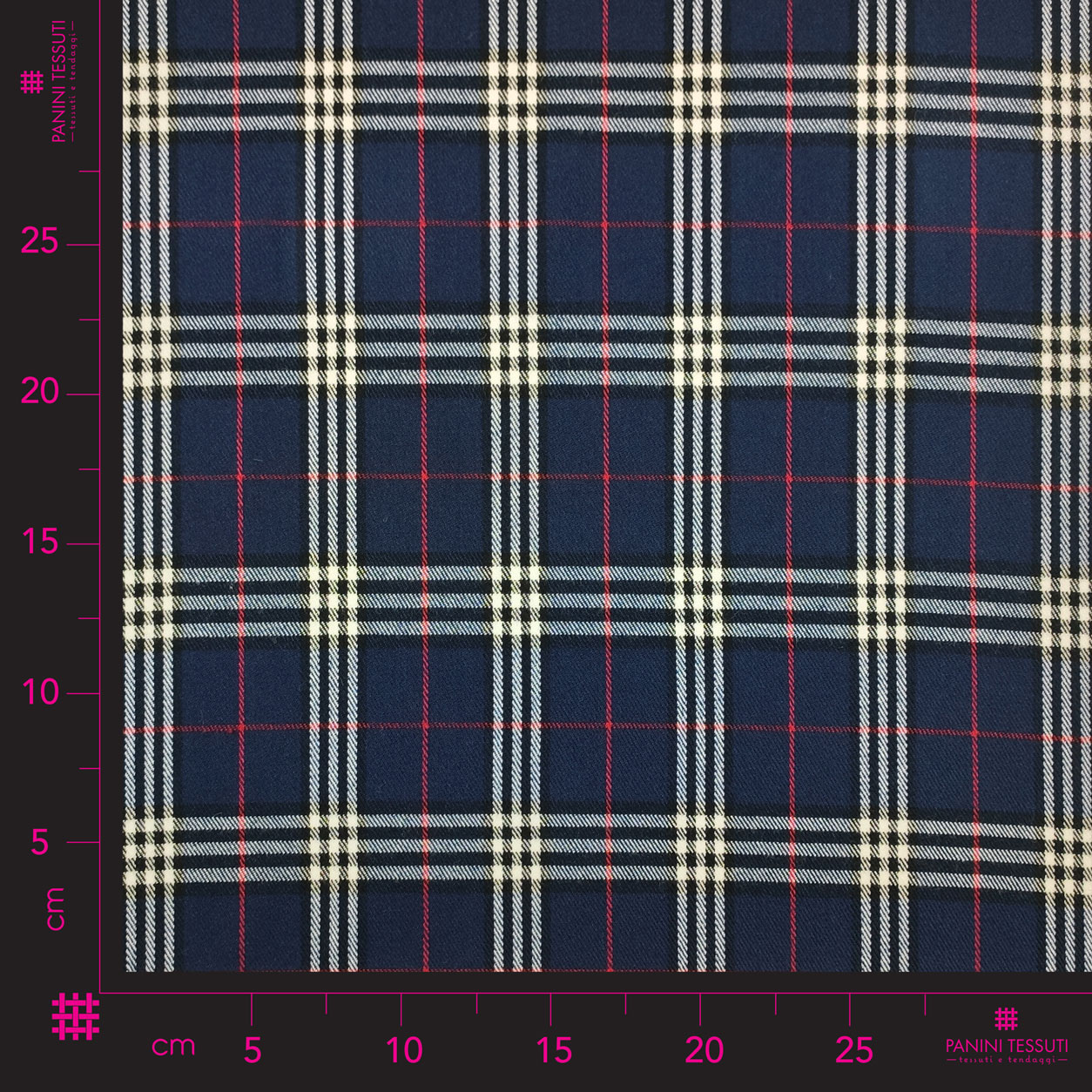 Tessuto Scozzese Blu Righe Bianche e Rosse | Panini Tessuti