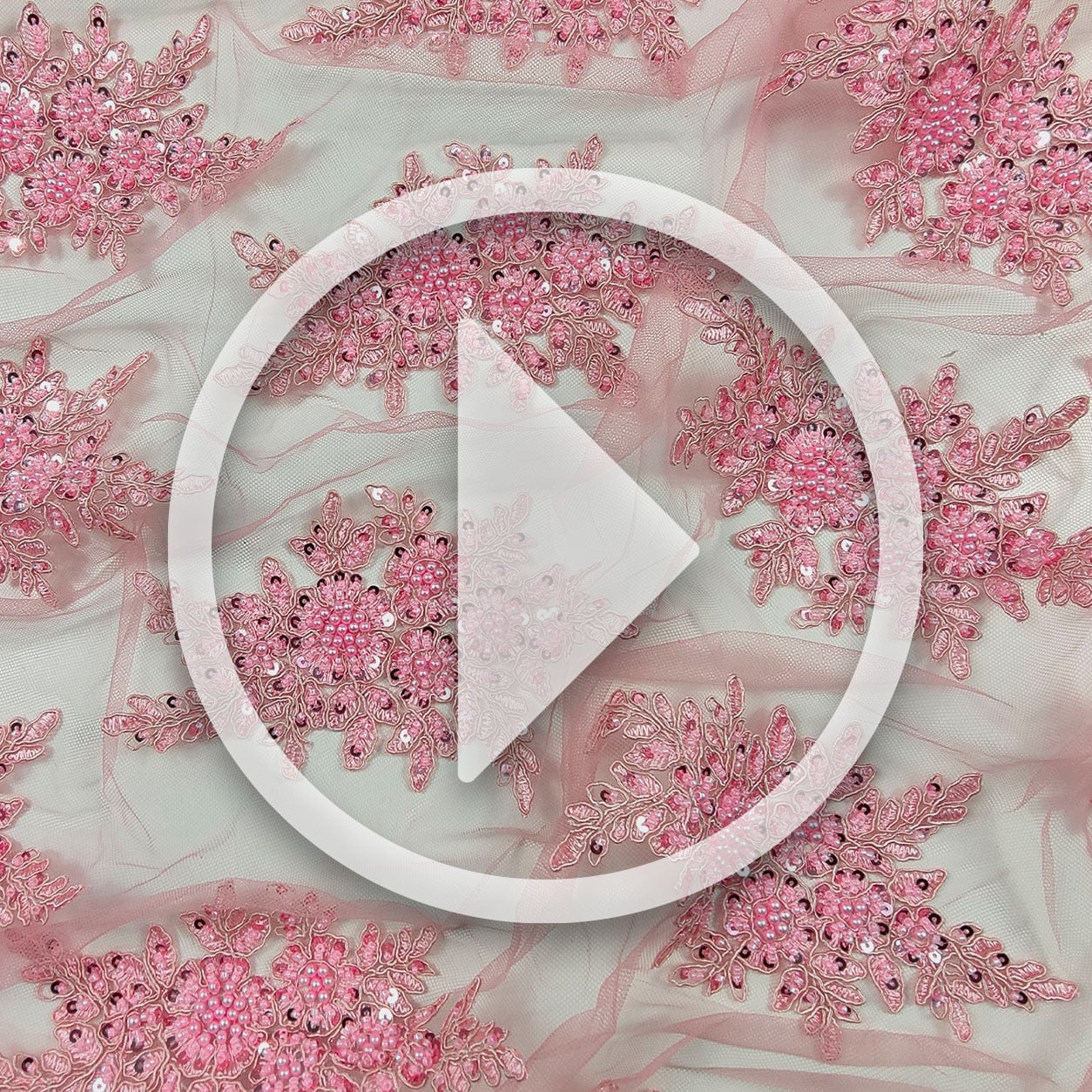 Pizzo Alta Moda Fiori Perline Doppio Bordo in Rosa