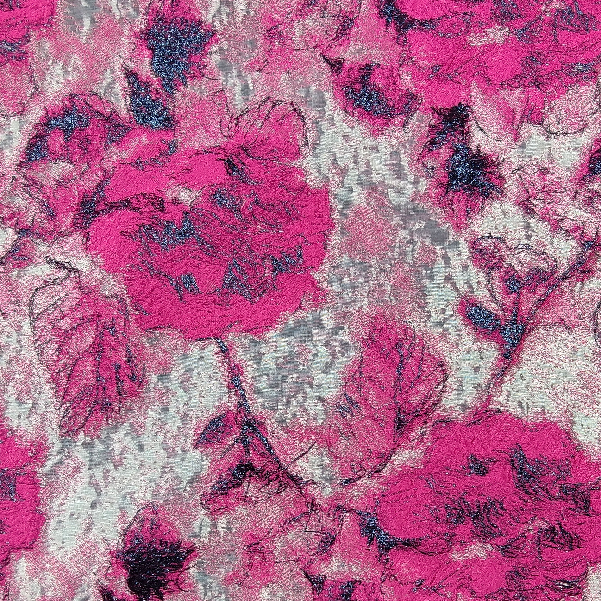 Broccato Alta Moda Fiori Fucsia per Abbigliamento