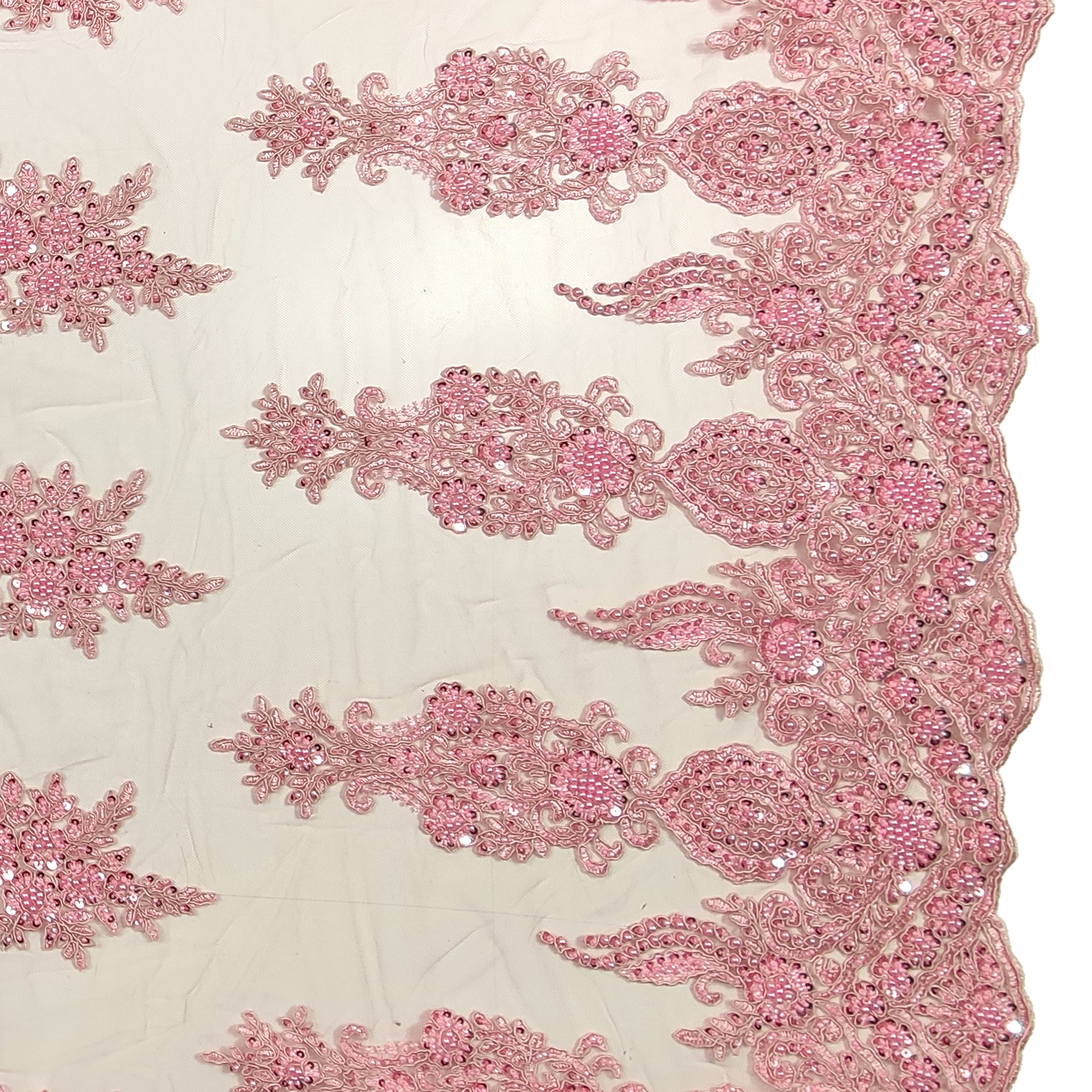 Pizzo Alta Moda Fiori Perline Doppio Bordo in Rosa