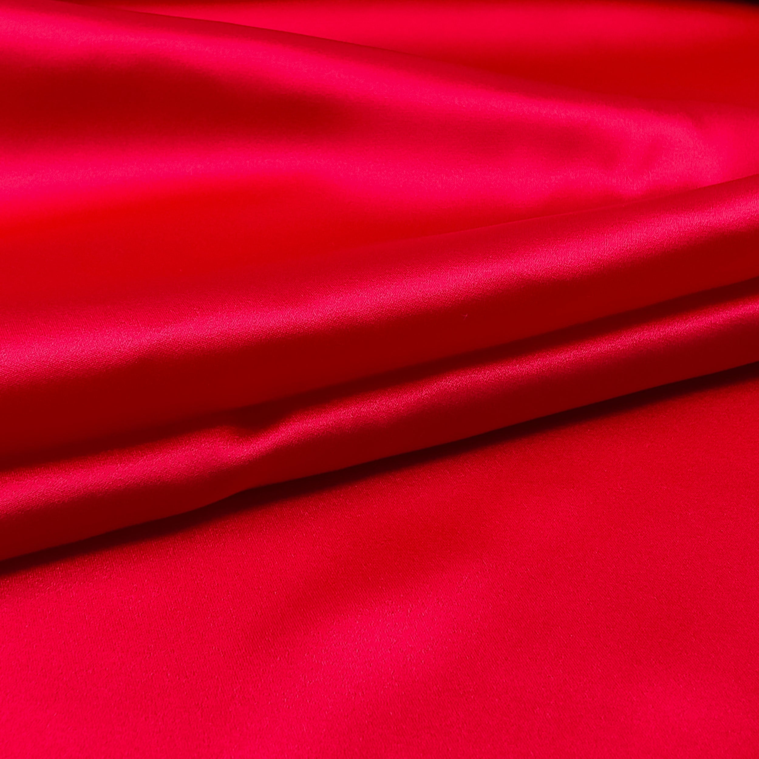 Tessuto Raso Seta Elastico Rosso per Abbigliamento