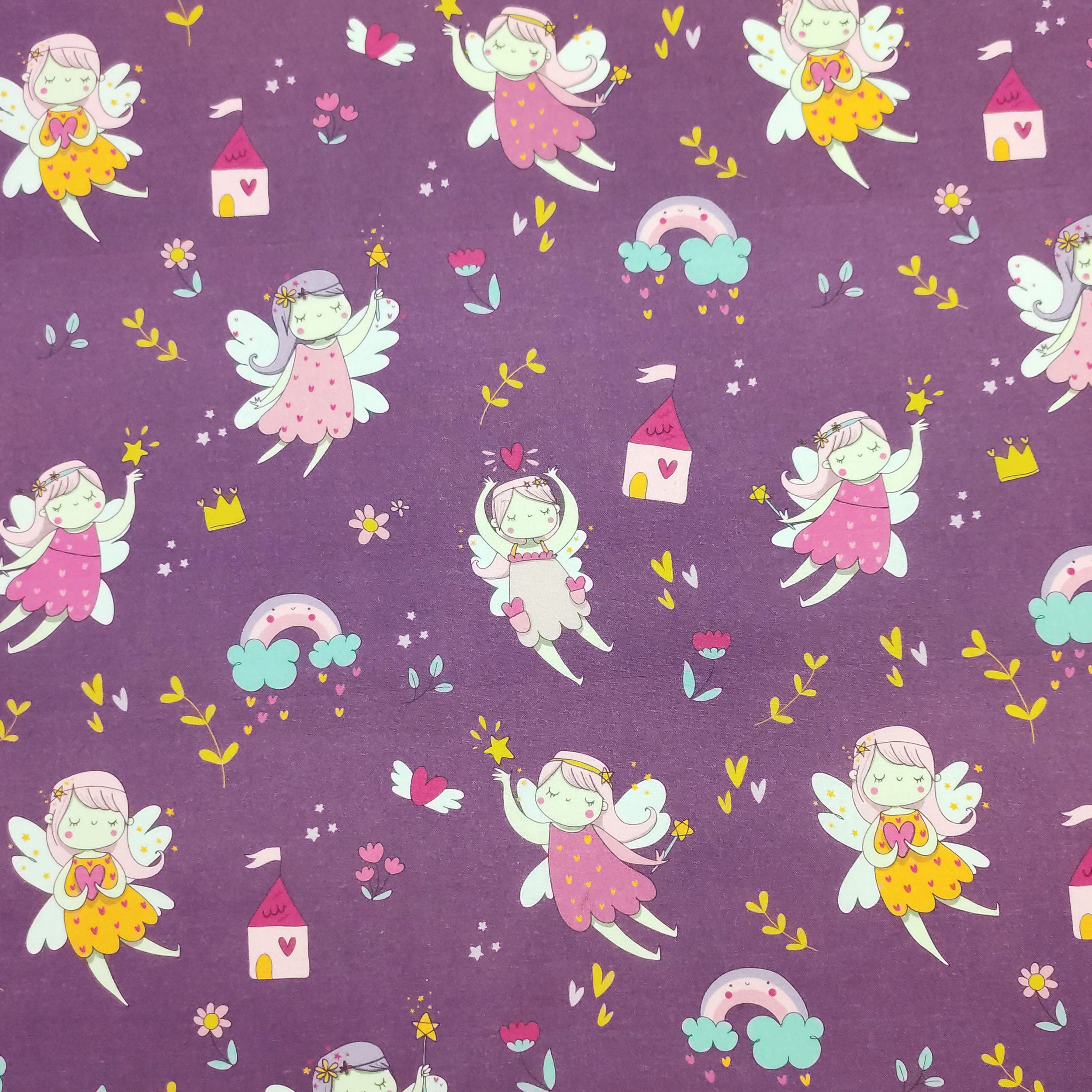 Cotone Fatine Grandi Sfondo Lilla | Panini