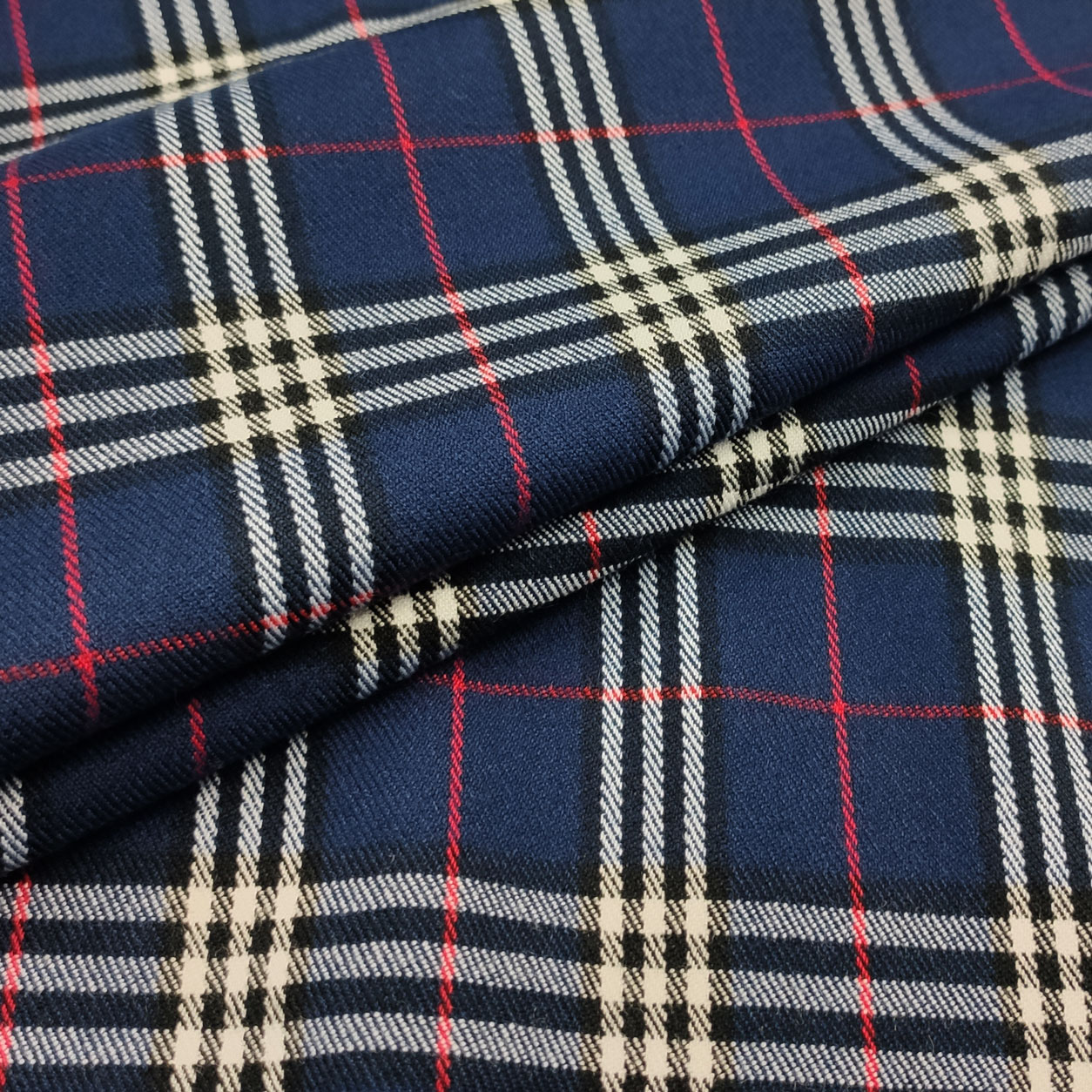Tessuto Scozzese Blu Righe Bianche e Rosse | Panini Tessuti